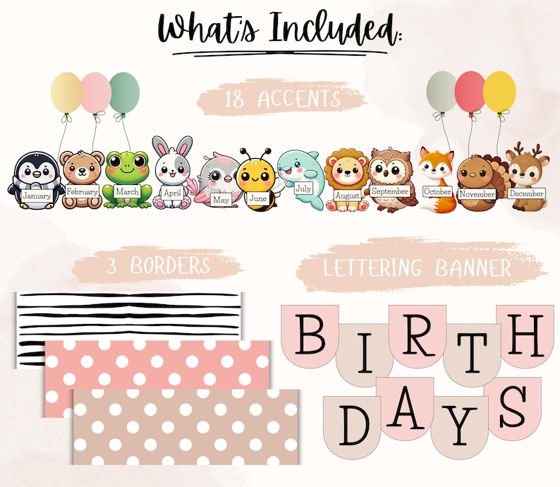 Animal Birthday Bulletin Board Kit Display, Interactive School ...