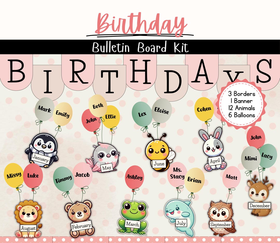 Animal Birthday Bulletin Board Kit Display, Interactive School ...