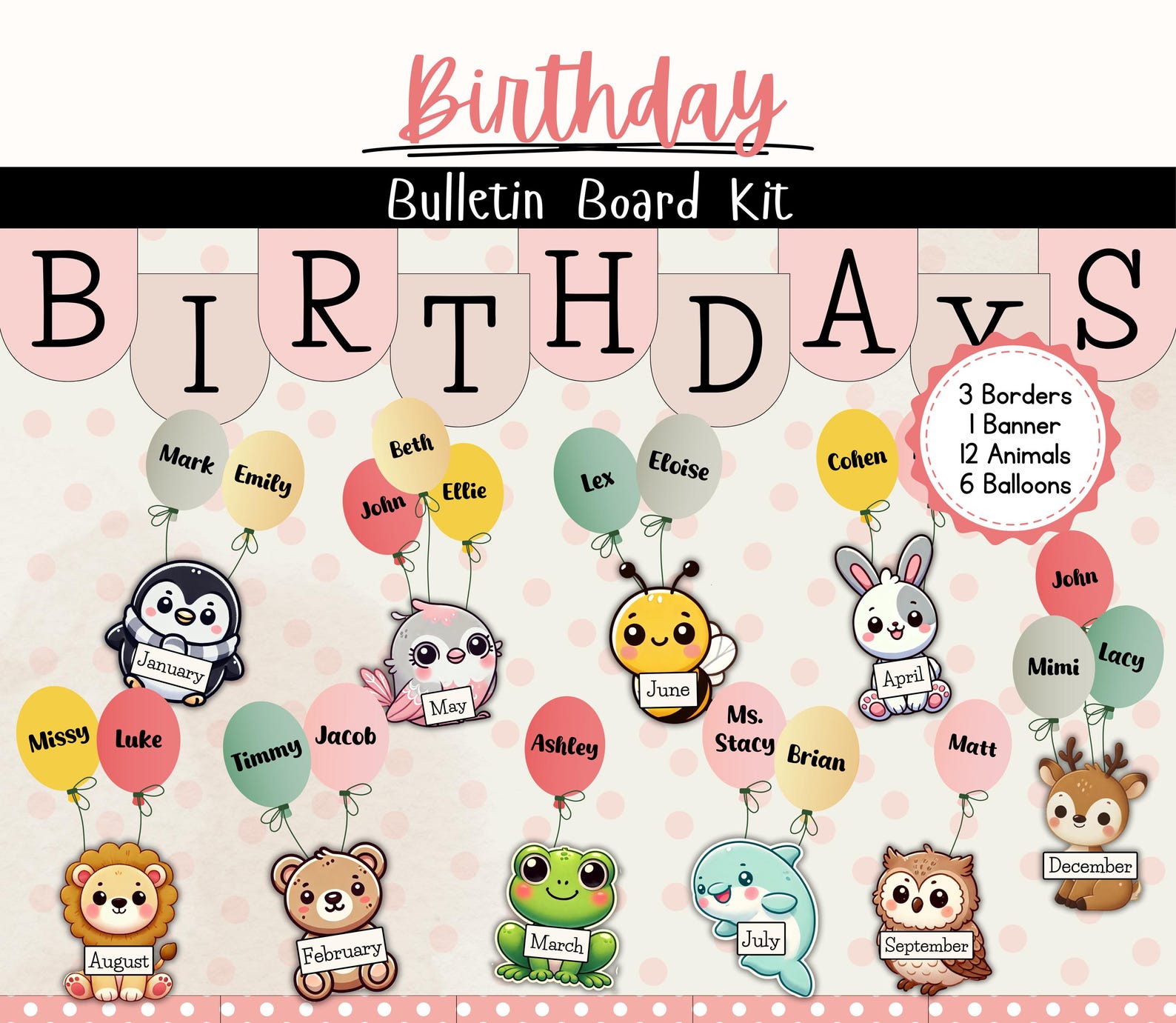 Animal Birthday Bulletin Board Kit Display, Interactive School ...