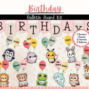Animal Birthday Bulletin Board Kit Display, Interactive School ...