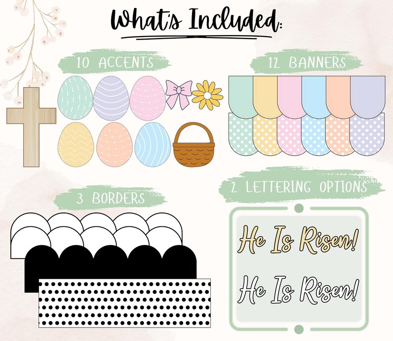 He is Risen Easter Bulletin Board Kit April March Printable Religious ...
