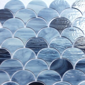 Glass Mosaic Sheet, Fish Scale Shape, Light to Dark Blue, 11 3/4x11 3/4 ...