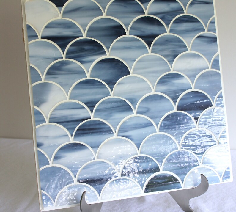 Glass Mosaic Sheet, Fish Scale Shape, Light to Dark Blue, 11 3/4x11 3/4 ...