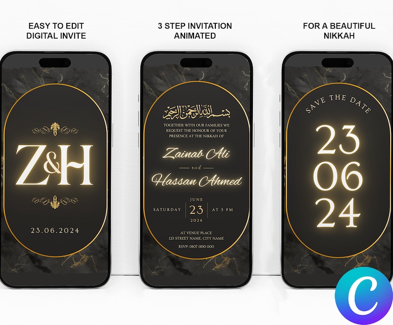 Editable Digital Muslim Wedding Invitation Template - Islamic Nikah ...
