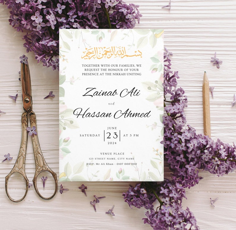 Nikkah Wedding Invitation Template: Floral Design (digital or Print) - Etsy