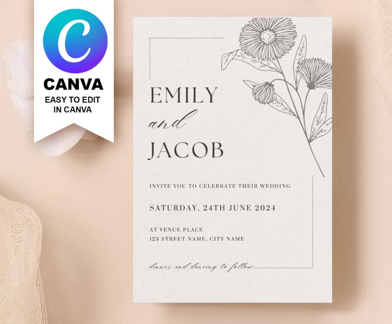 Simple Elegant Wedding Invitation Template, Easy to Edit and Perfect to ...
