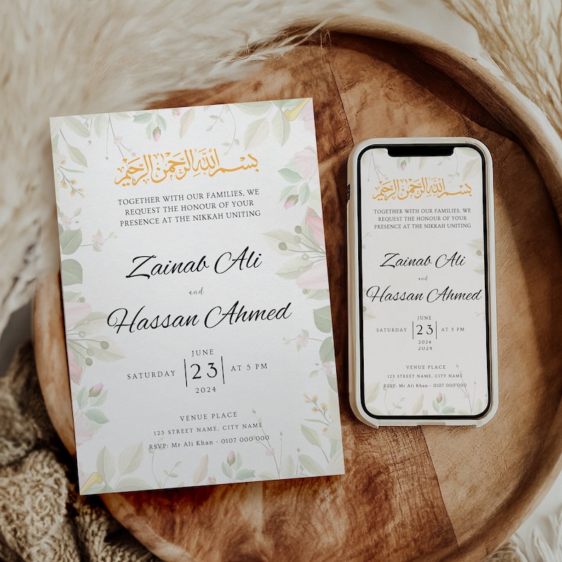 Editable Islamic Nikkah Invitation Template, Muslim Wedding Invite ...