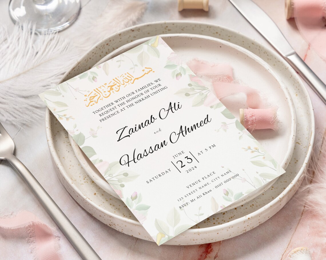 Editable Islamic Nikkah Invitation Template, Muslim Wedding Invite ...