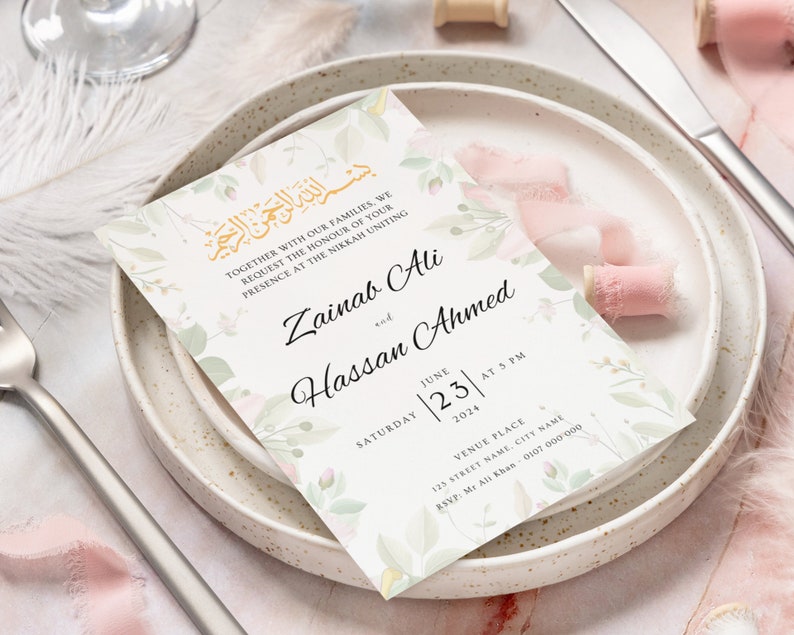Editable Islamic Nikkah Invitation Template, Muslim Wedding Invite ...