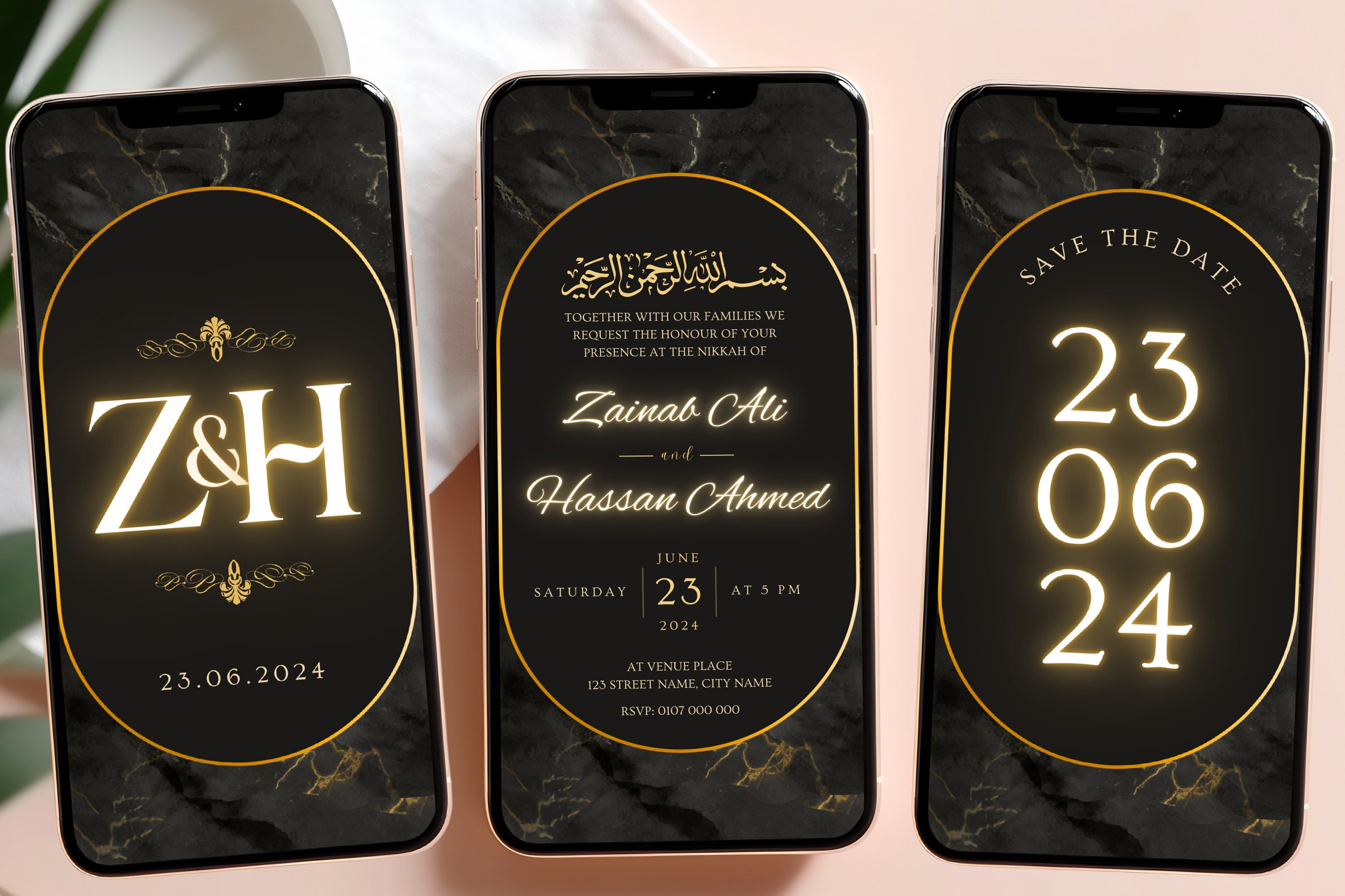 Editable Digital Muslim Wedding Invitation Template - Islamic Nikah ...