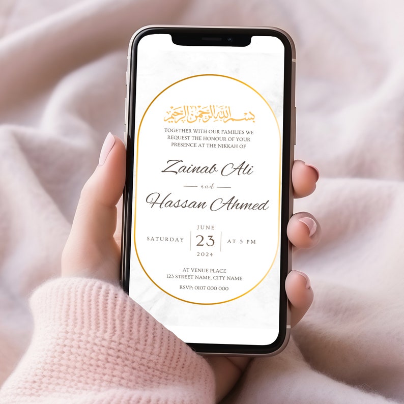 Digital Muslim Wedding Invitation Template - Personalized Elegant ...