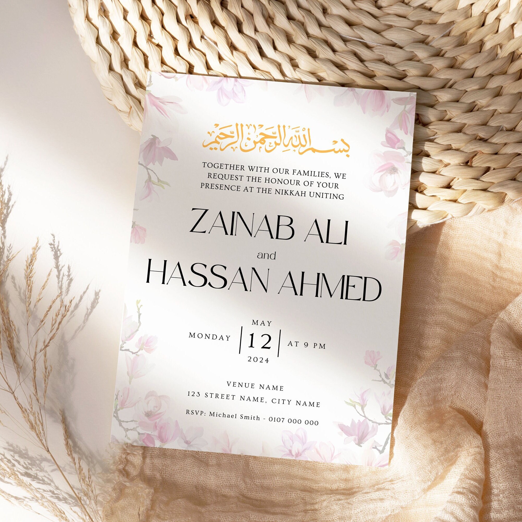 Editable Islamic Nikkah Invitation Template - Personalized Walimah ...