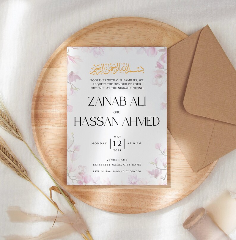 Editable Nikkah Invitation Template - Digital Islamic Card ...