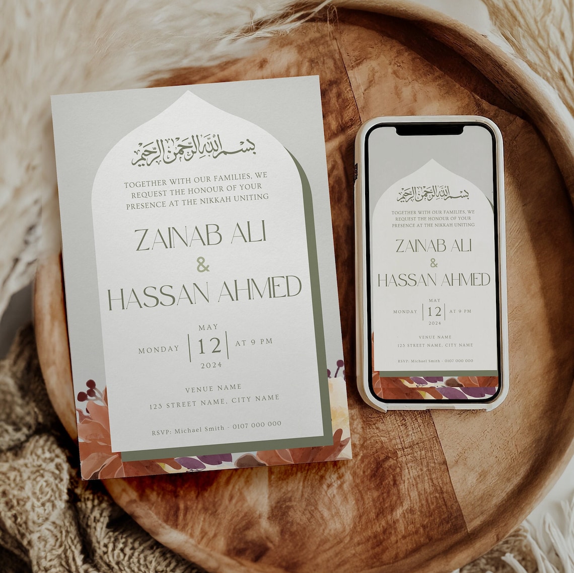 Editable Nikkah Invitation Template Digital Muslim Card Personalized ...