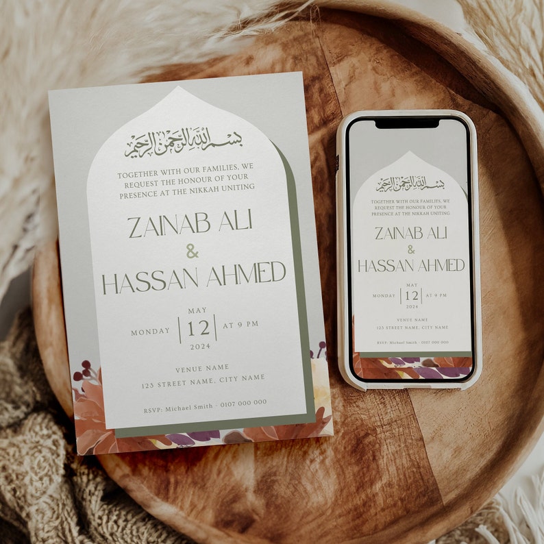 Editable Nikkah Invitation Template - Digital Muslim Card ...