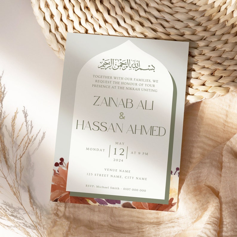 Editable Nikkah Invitation Template - Digital Muslim Card ...