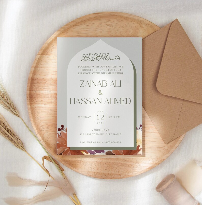 Editable Nikkah Invitation Template - Digital Muslim Card ...
