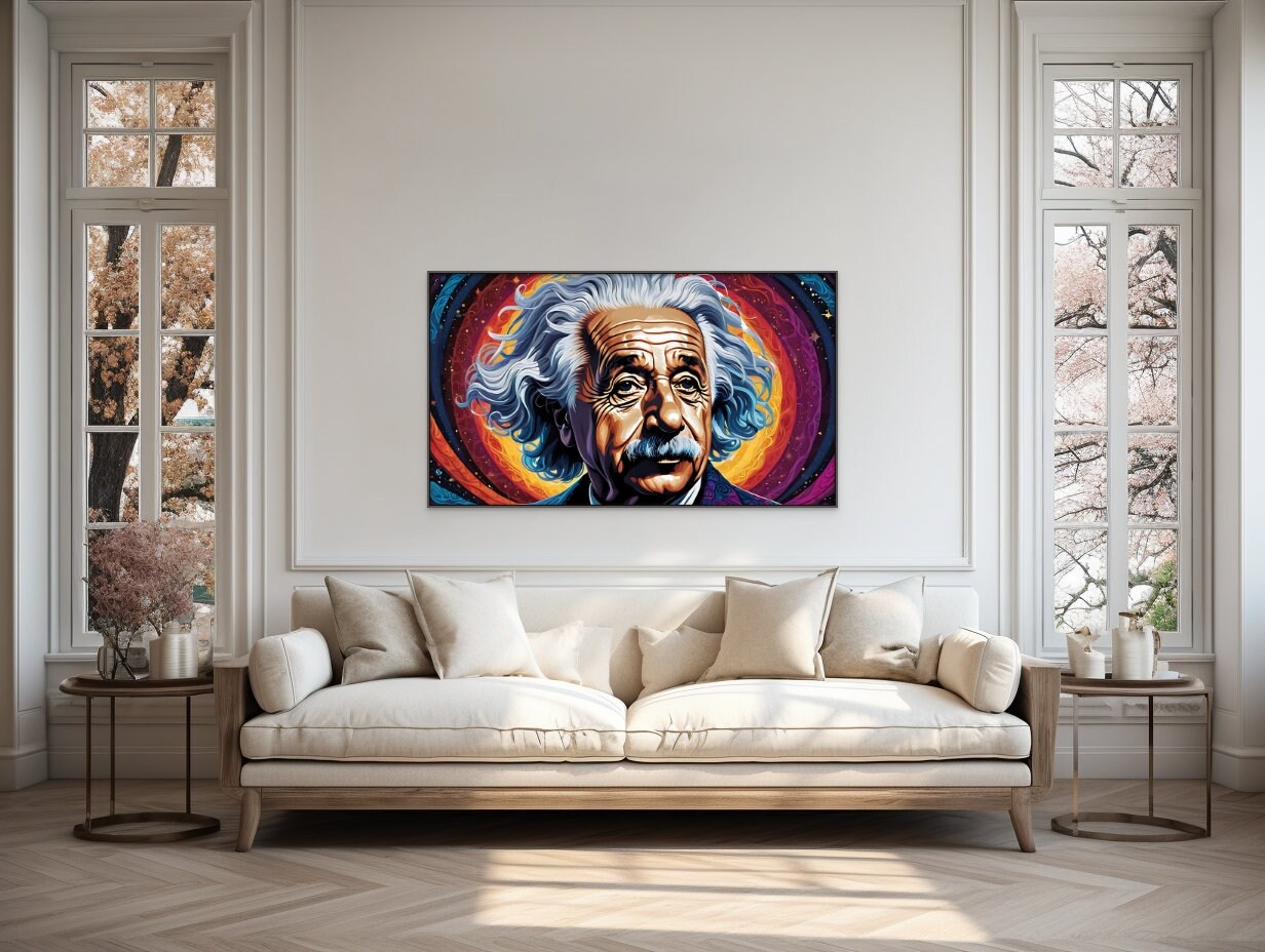 Albert Einstein A Vibrant Portrait of Einstein, His Iconic Hair Made up ...