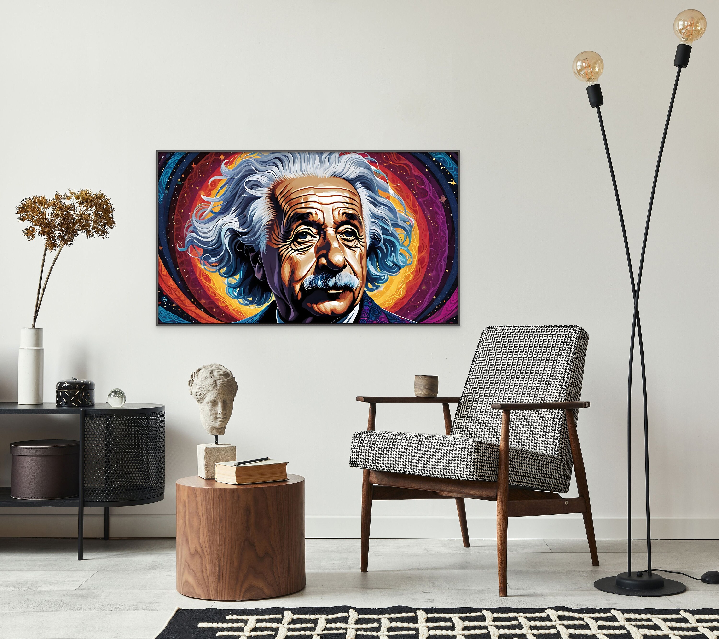 Albert Einstein A Vibrant Portrait of Einstein, His Iconic Hair Made up ...