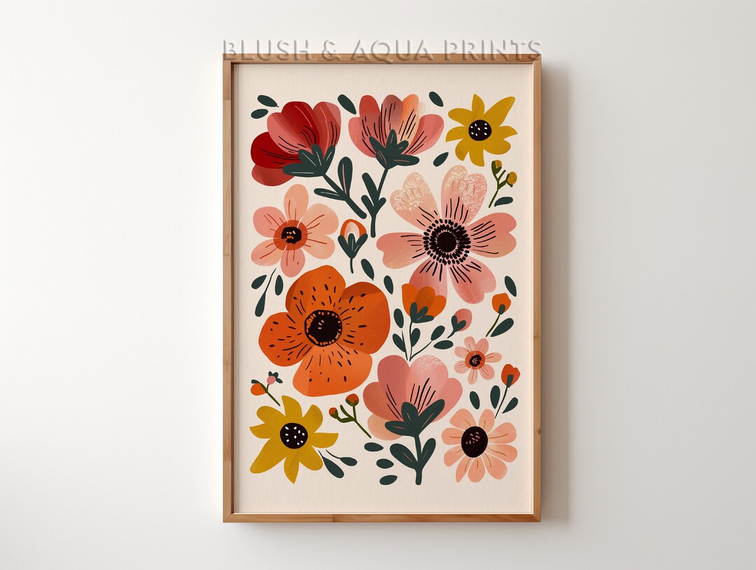 Digital Print Mid Century Modern Botanical Print Floral Wall Art ...