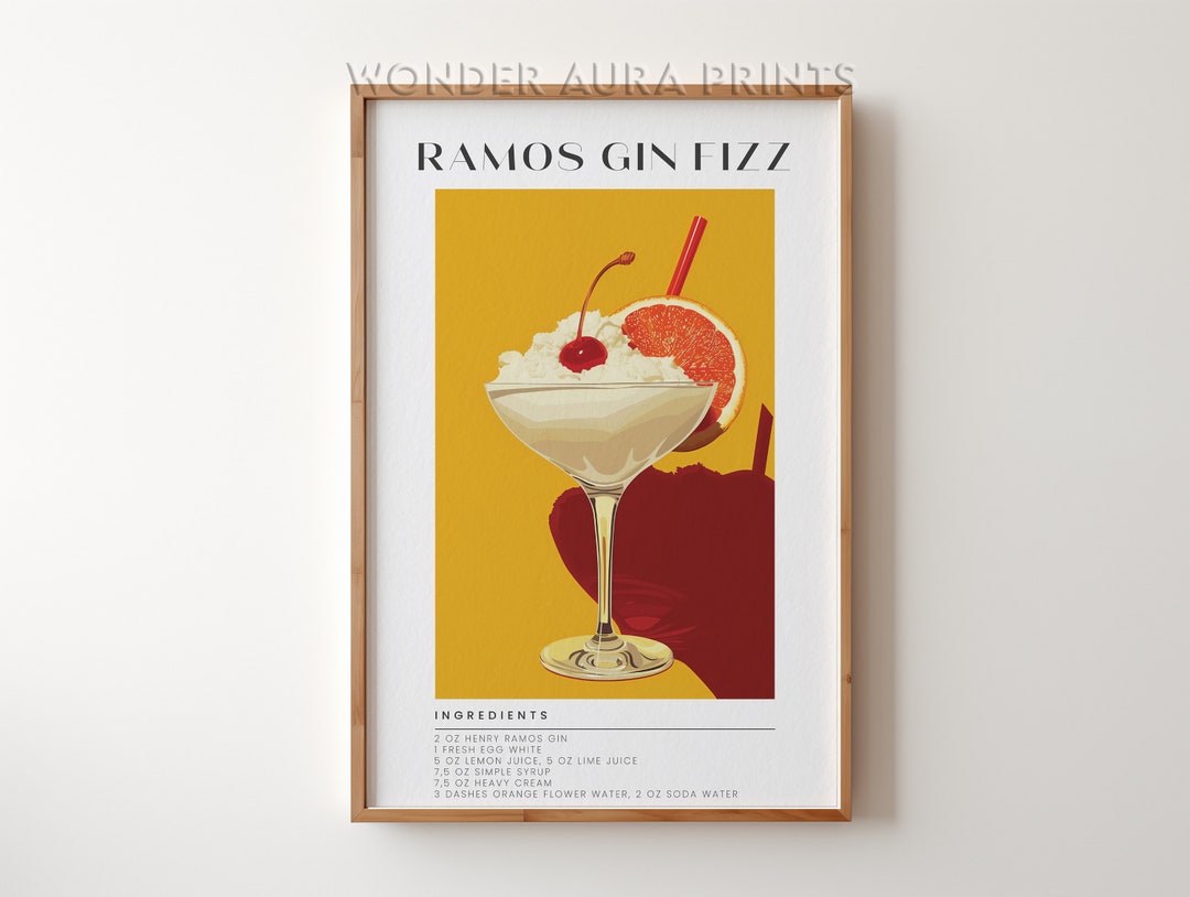 Ramos Gin Fizz Cocktail Print, Classic Alcohol Cocktail, Retro Cocktail ...