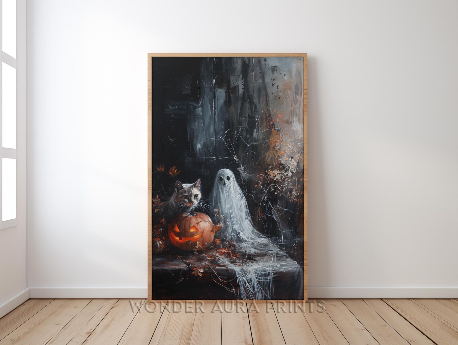Spooky Ghost, Jack O'lantern and Cat, Printable Dark Academia Decor ...