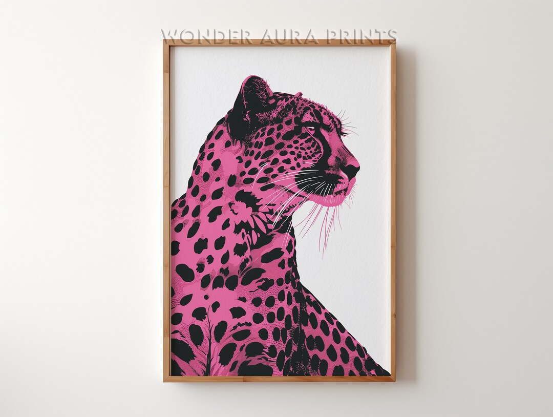 Preppy Pink Leopard on White Print, Maximalist Wall Decor, Dopamine ...
