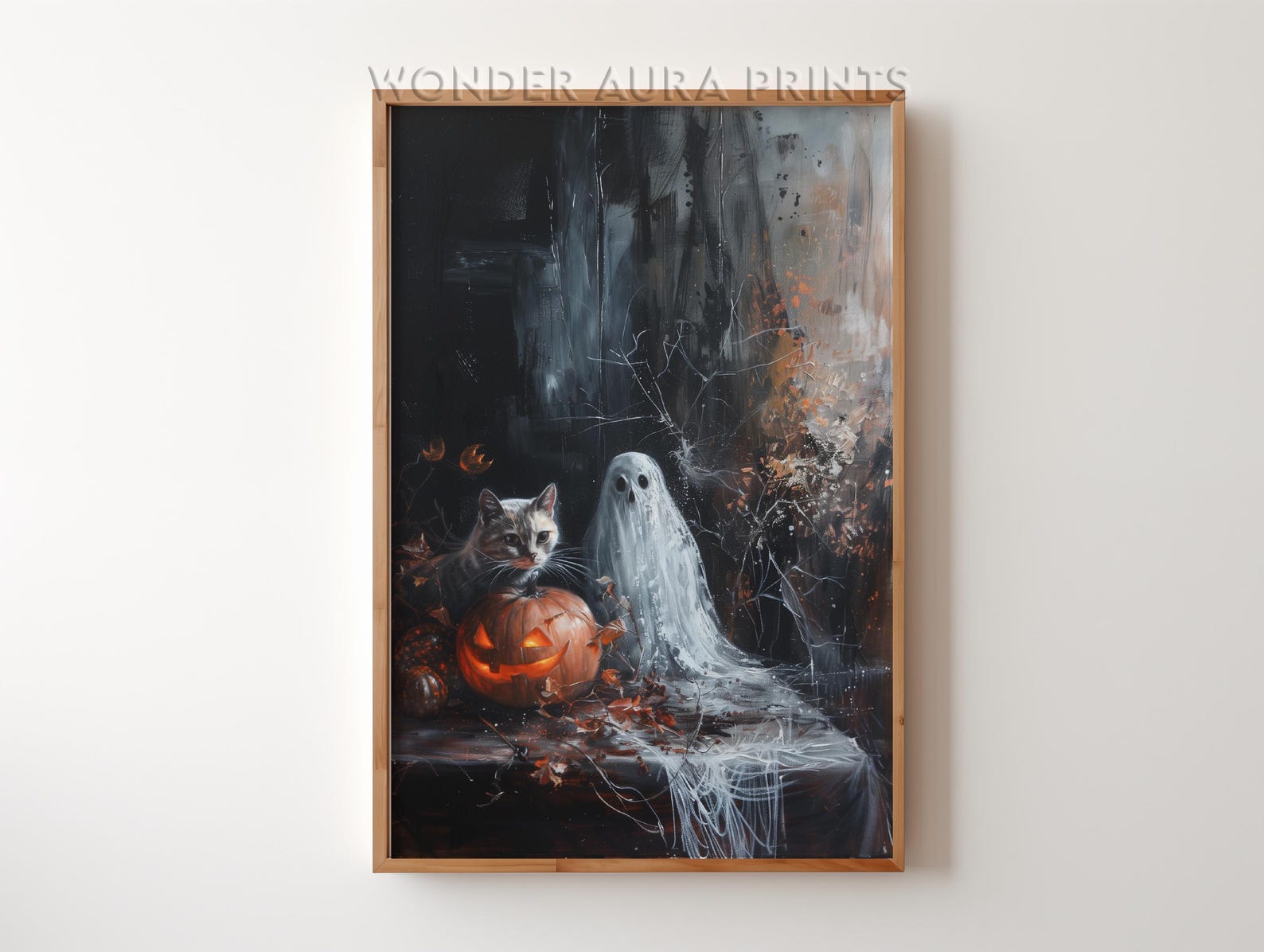 Spooky Ghost, Jack O'lantern and Cat, Printable Dark Academia Decor ...