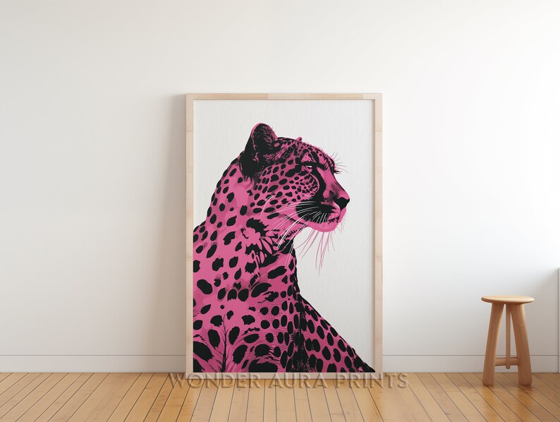 Preppy Pink Leopard on White Print, Maximalist Wall Decor, Dopamine ...