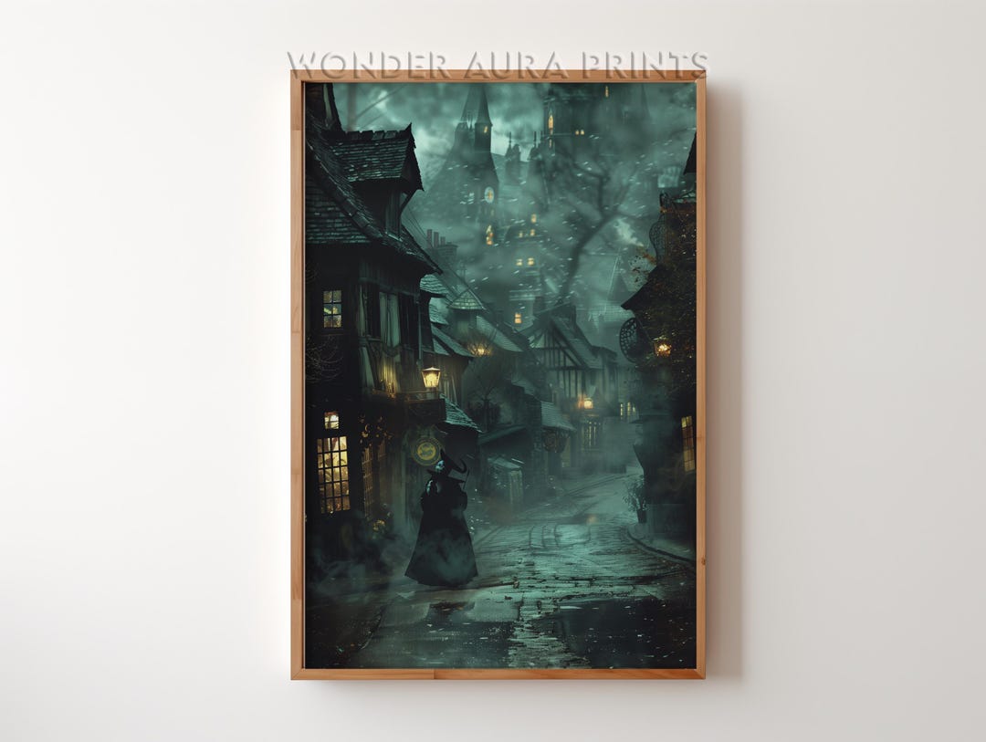 Witch Walking in Spooky Street, Dark Academia Decor, Moody Digital ...