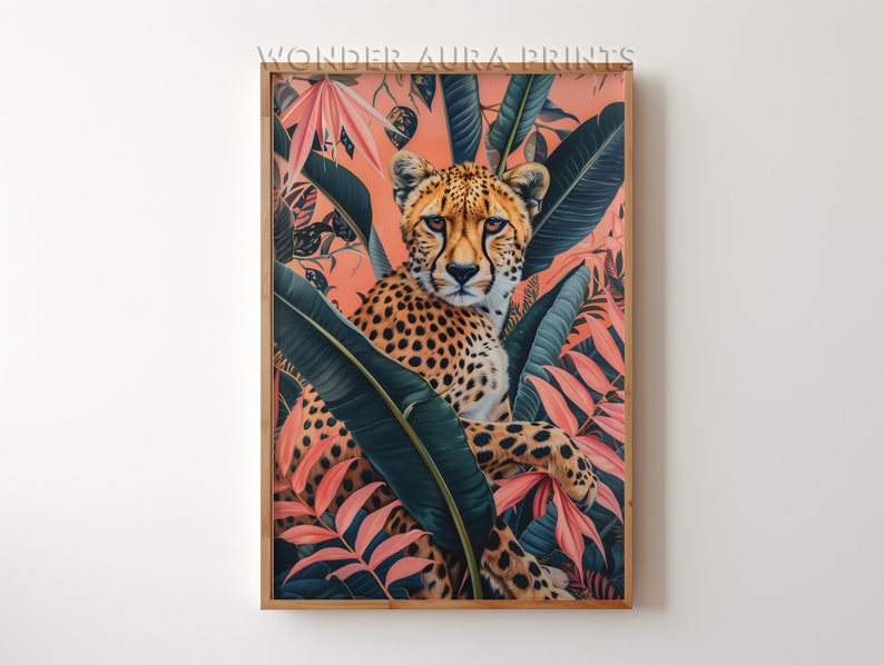 Preppy Cheetah in Jungle Orange and Pink, Maximalist Wall Decor ...