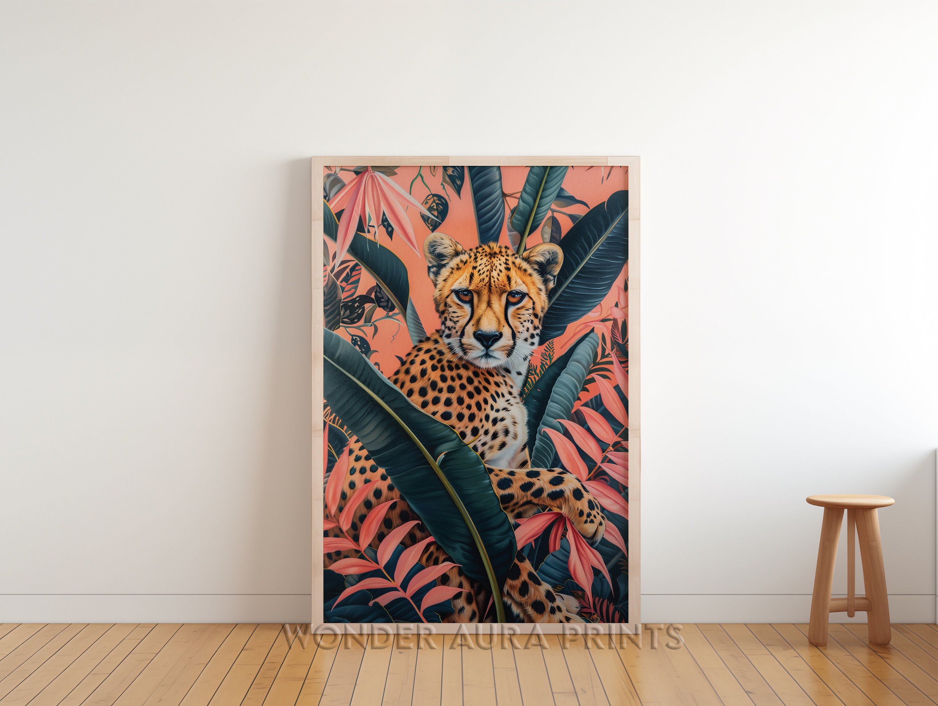 Preppy Cheetah in Jungle Orange and Pink, Maximalist Wall Decor ...