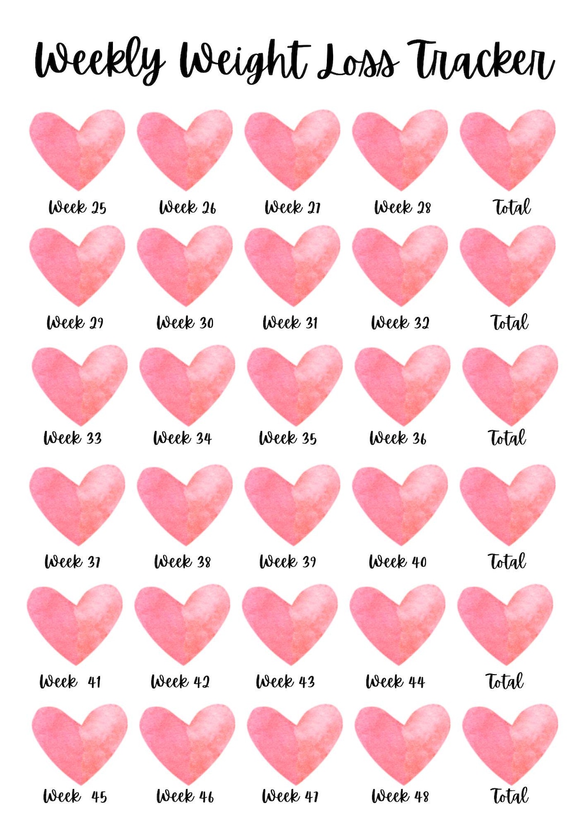 Printable Weekly Weight Loss Tracker; 48 Weeks Weight Loss; Weekly ...