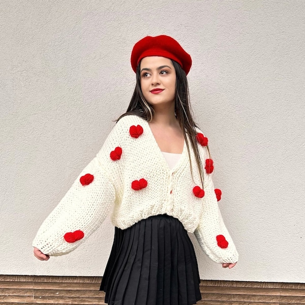 Knitted Heart Cardigan - Etsy