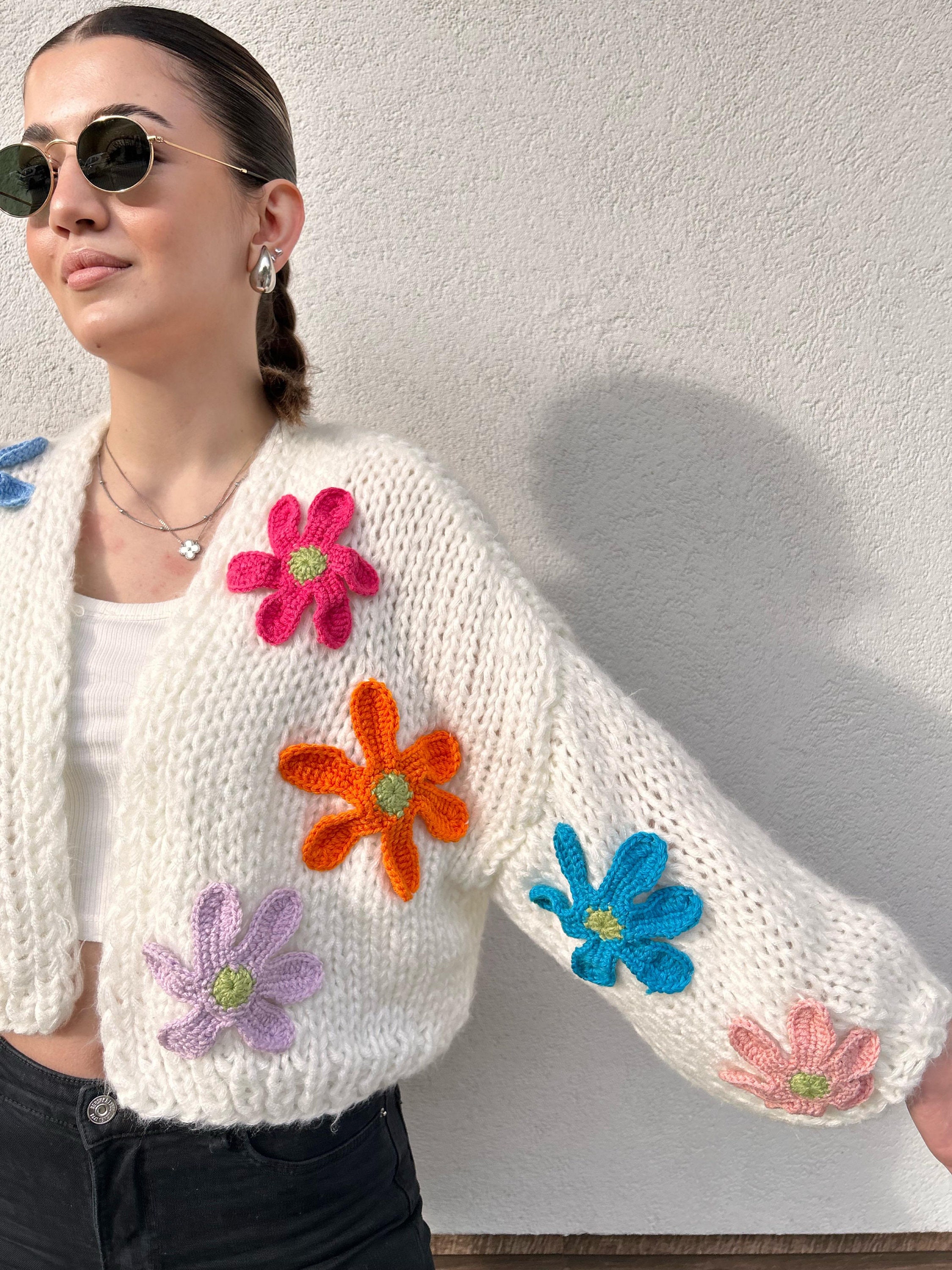 Flower Crop Cardigan,oversize Cardigan,chunky Cardigan,aesthetic ...