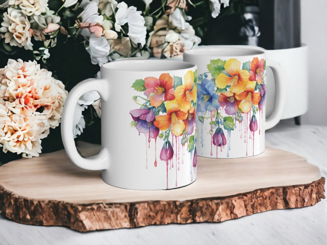 Vibrant Multi-colored Coffee Mug 11oz watercolor Abutilon Flowers ...