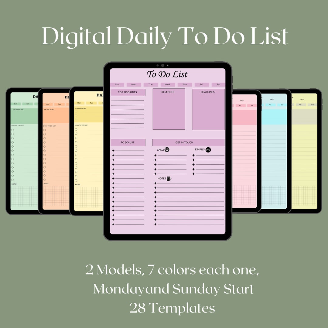 Digital to Do List Goodnotes Template, Checklist Template, Undated to ...