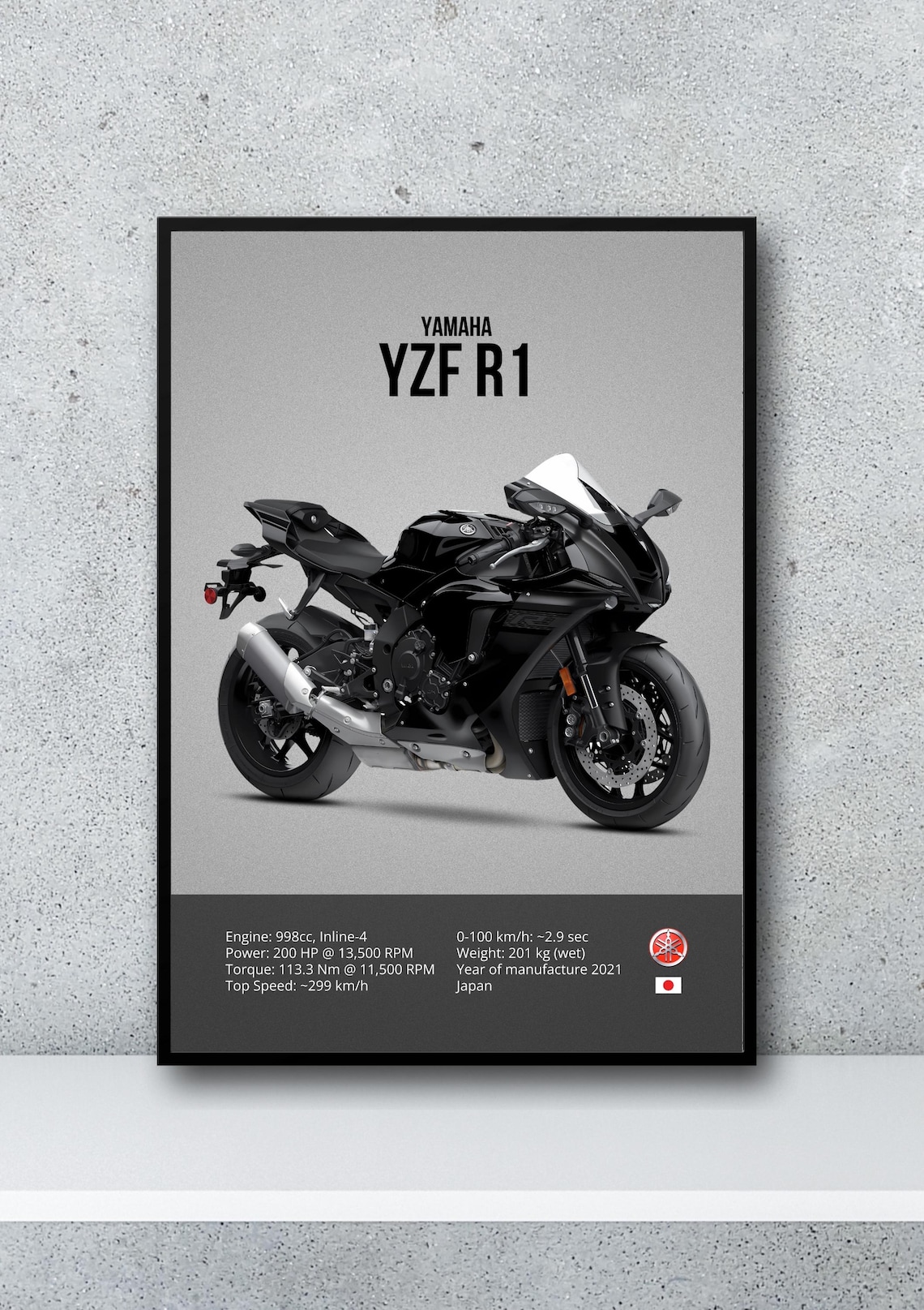 Yamaha R1 2021 Poster: Black Motorcycle Wall Art (digital Download) - Etsy