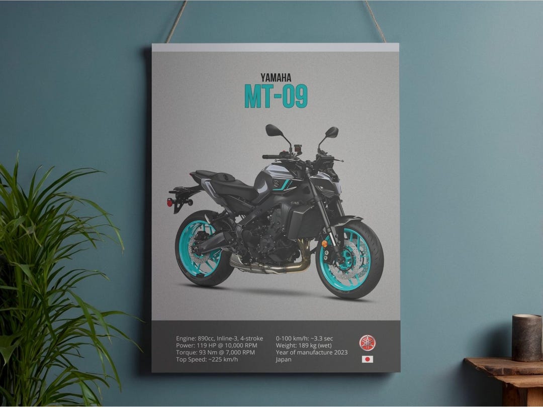 Yamaha MT-09 2023 [cyan] | Motorcycle Poster Wall Art Gift for Him ...