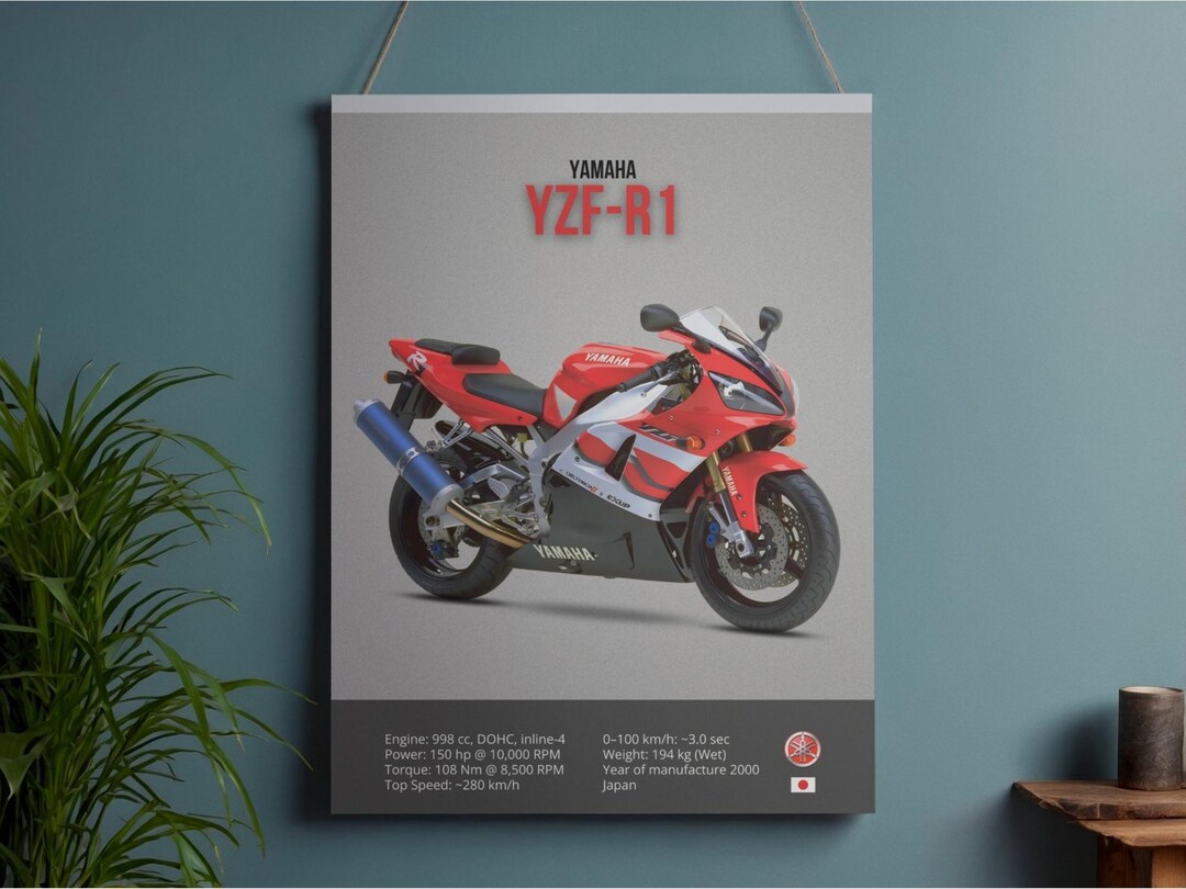 Yamaha YZF-R1 Red 2000 | Motorcycle Poster Wall Art Gift for Him ...