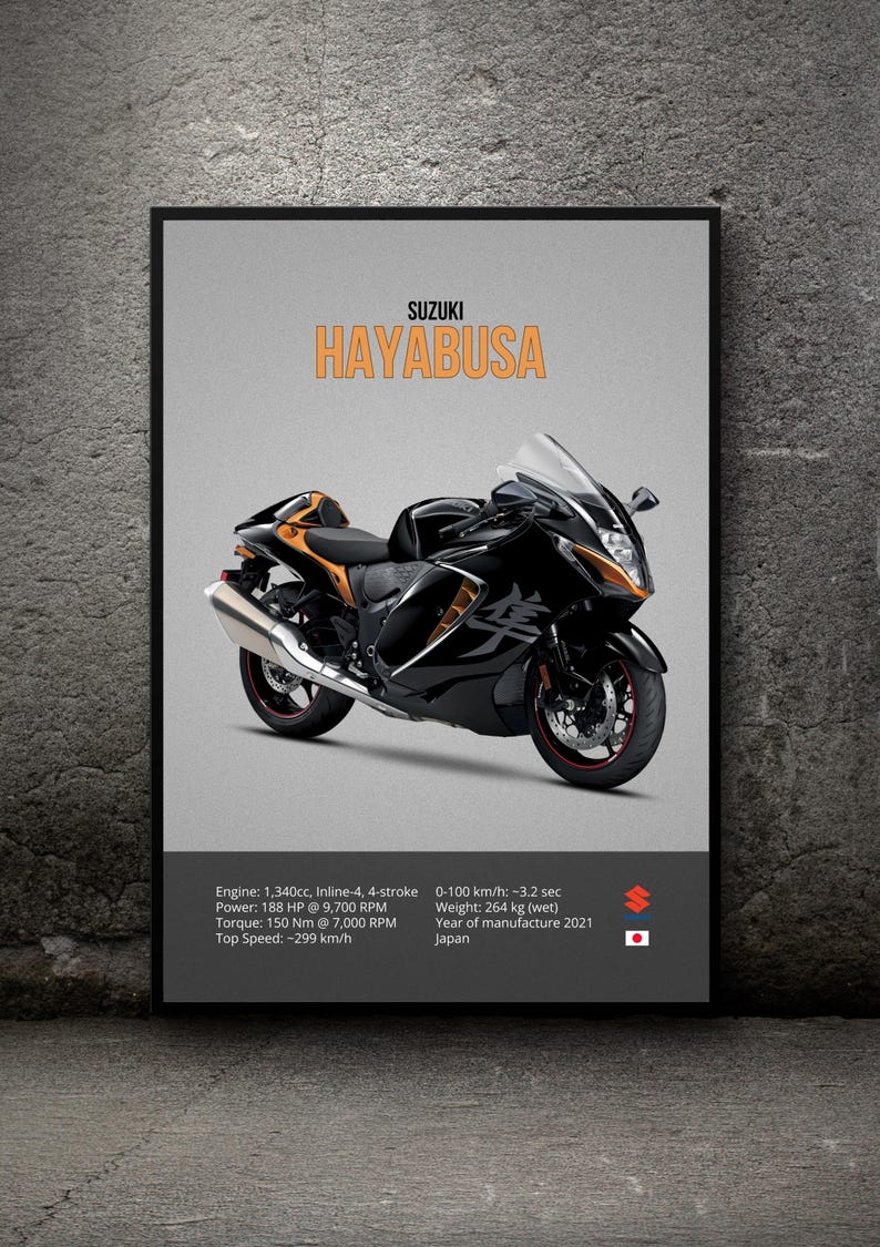 Suzuki Hayabusa 2021 - Digital Motorbike Prints Motor Line Art for A ...