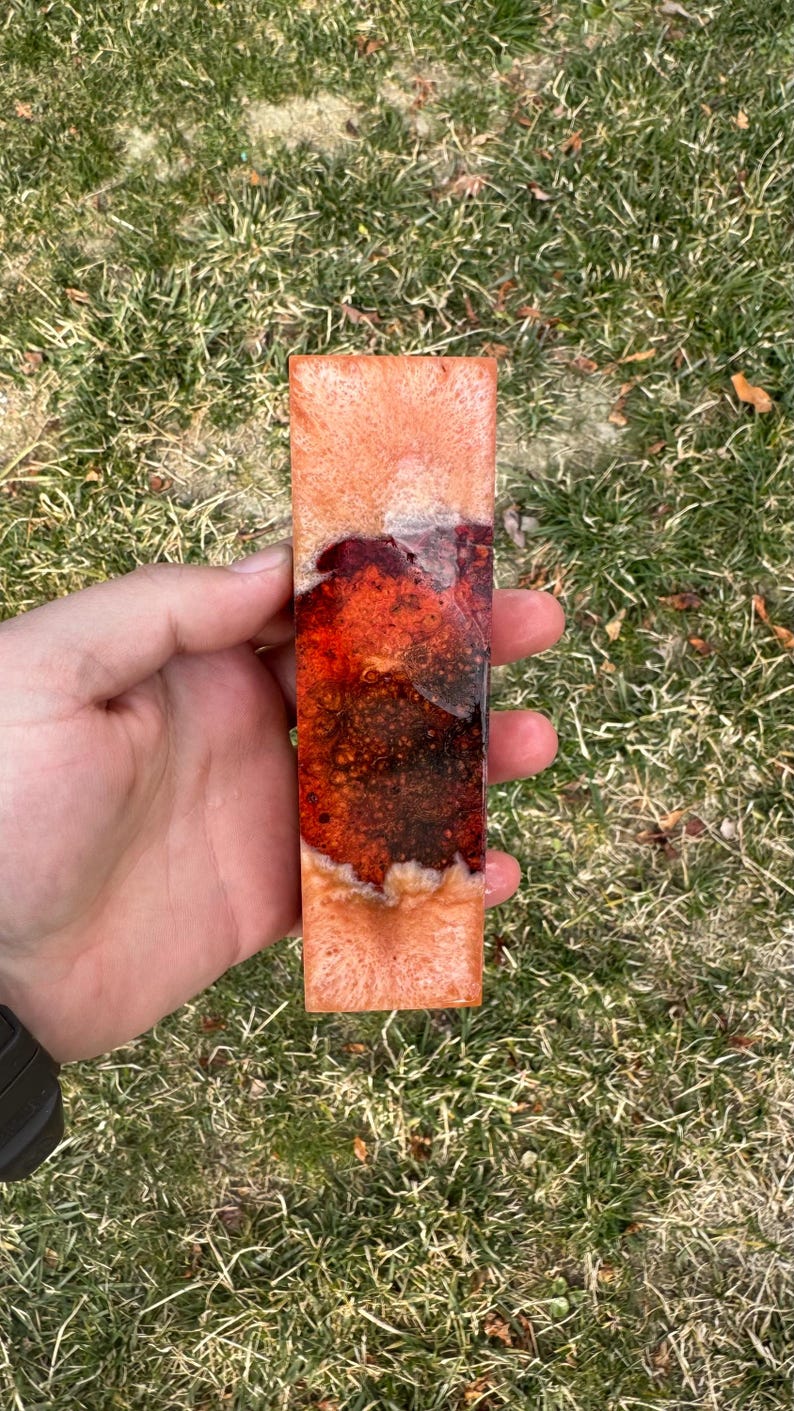 Bloco de madeira de faia ambóina estabilizada, cabo de faca com ...