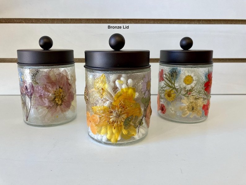 Q-tip Jar, Floral Glass Jar, Bathroom Decor, Cotton Ball Holder, Q-tip ...