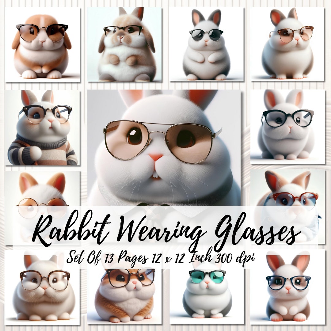 Set of 13 Rabbit Wearing Glasses,digital Paper Pack,printable Scrapbook ...
