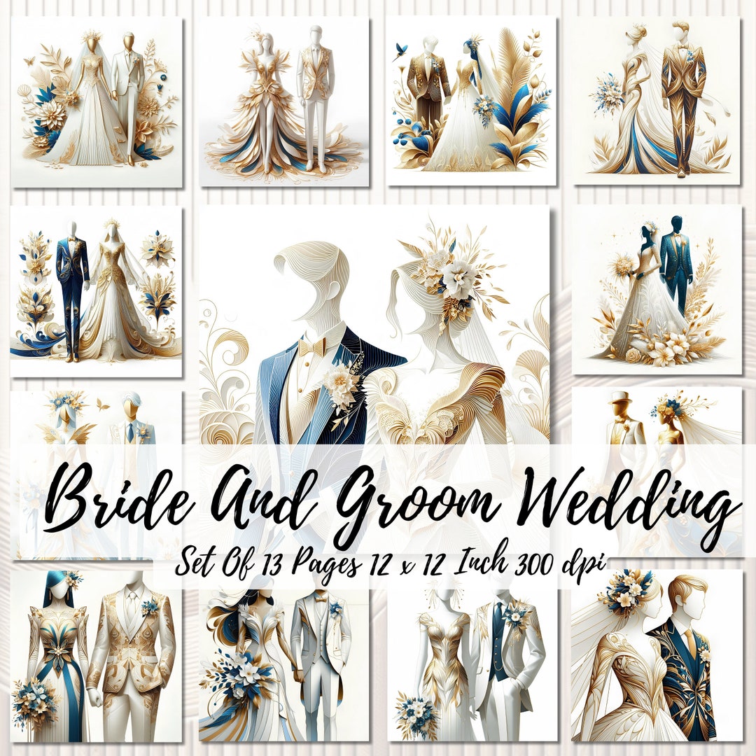 Set of 13 Bride and Groom Wedding Digital Paper Pack,wedding ...