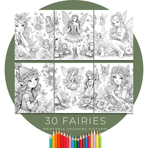 Set of 30 Fairies Coloring Pages for Kids,digital Download,coloring ...