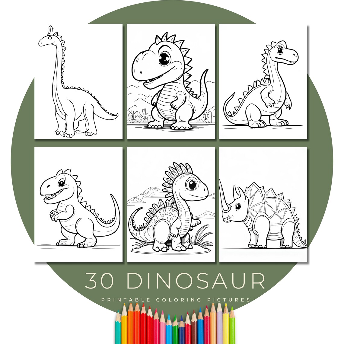 Set of 30 Dinosaur Coloring Pages for Kids,digital Download,coloring ...