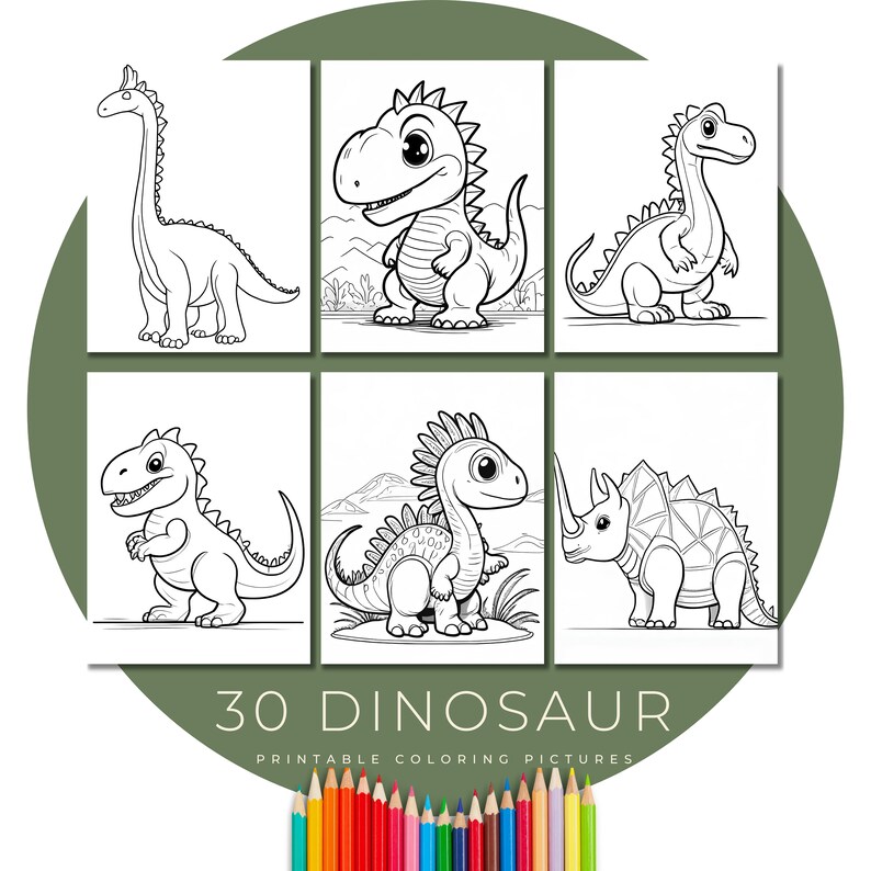 Set of 30 Dinosaur Coloring Pages for Kids,digital Download,coloring ...