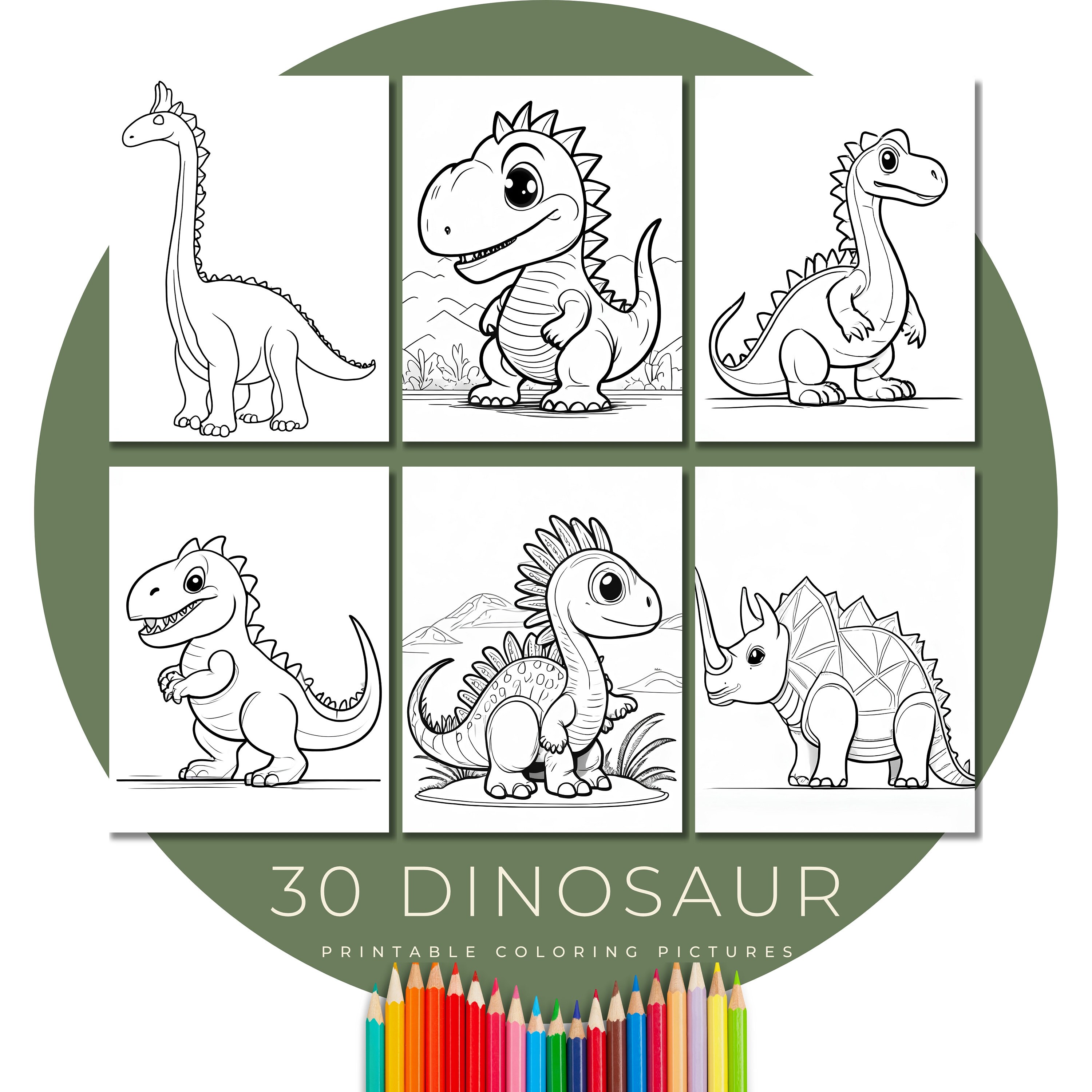 Set of 30 Dinosaur Coloring Pages for Kids,digital Download,coloring ...