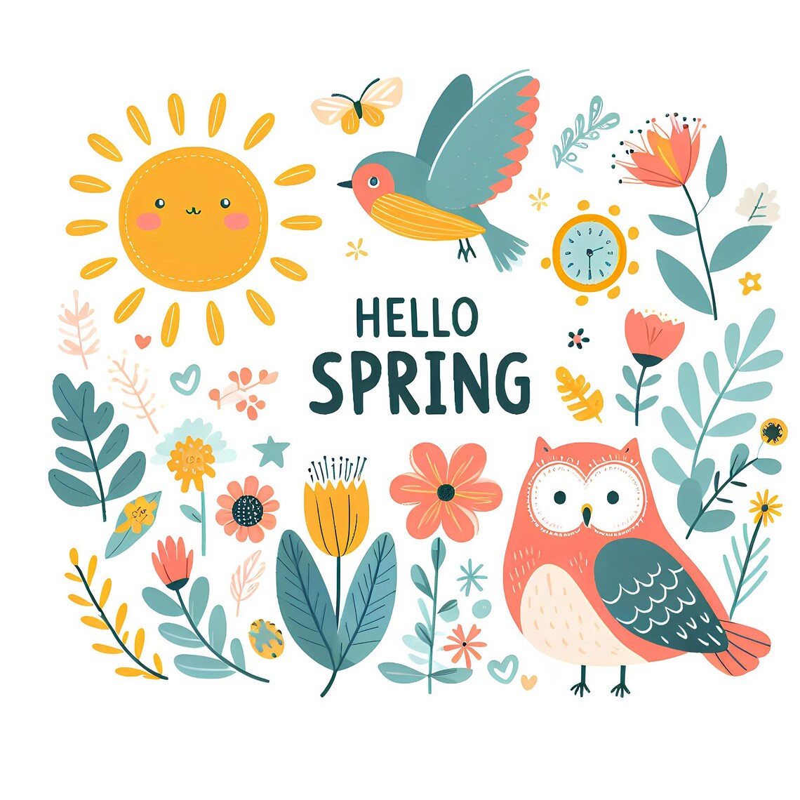 Set of 13 Hello Spring Digital Papers Pack,illustrations,digital ...